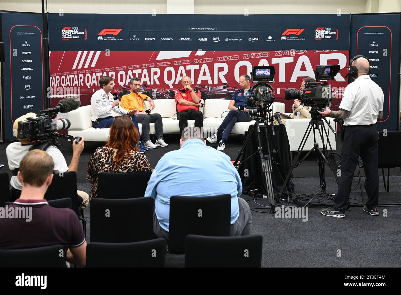 Doha, Qatar. 06th Oct, 2023. (L to R): James Vowles (GBR) Williams ...