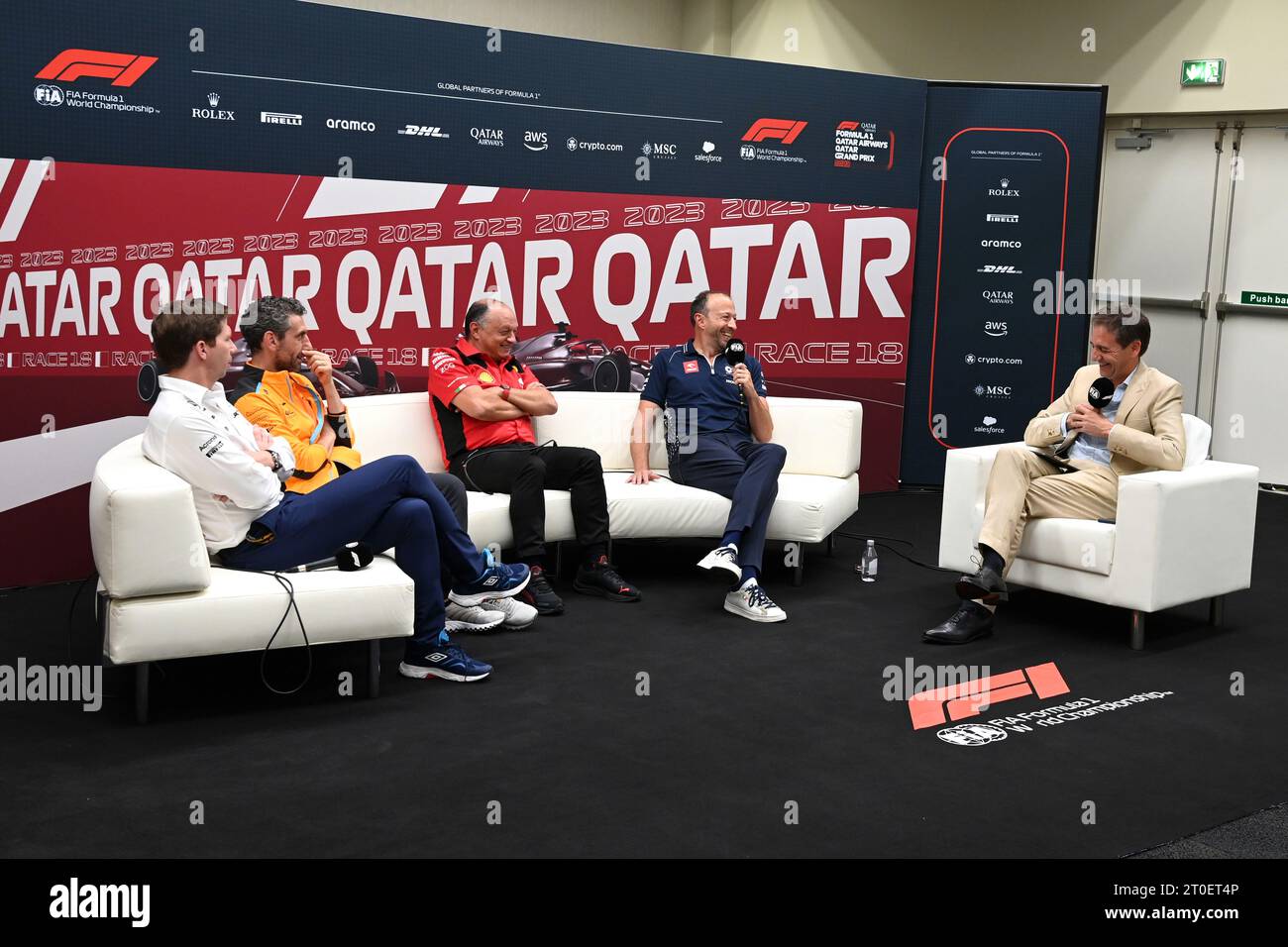 Doha, Qatar. 06th Oct, 2023. (L to R): James Vowles (GBR) Williams ...