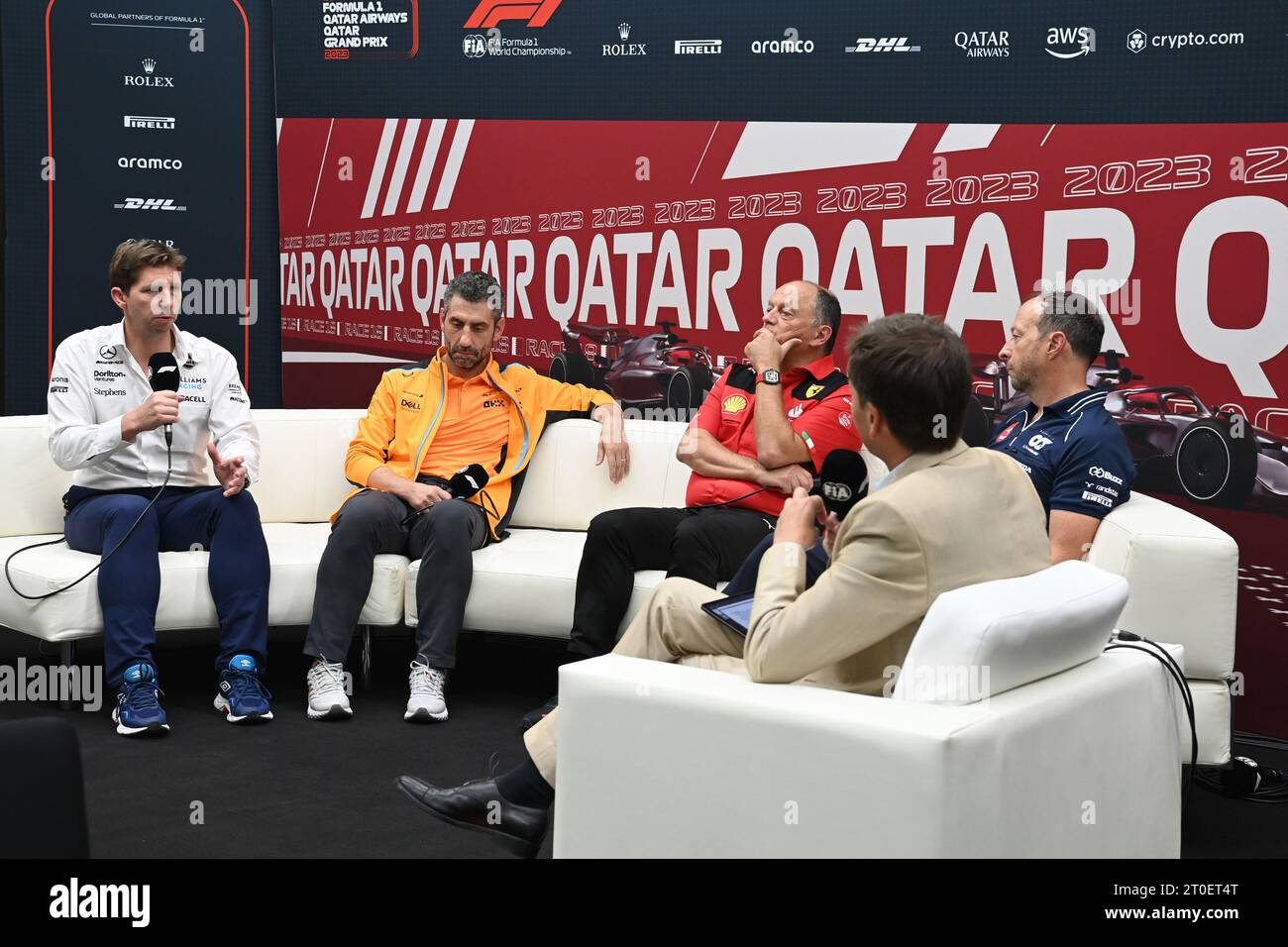Doha, Qatar. 06th Oct, 2023. (L to R): James Vowles (GBR) Williams ...
