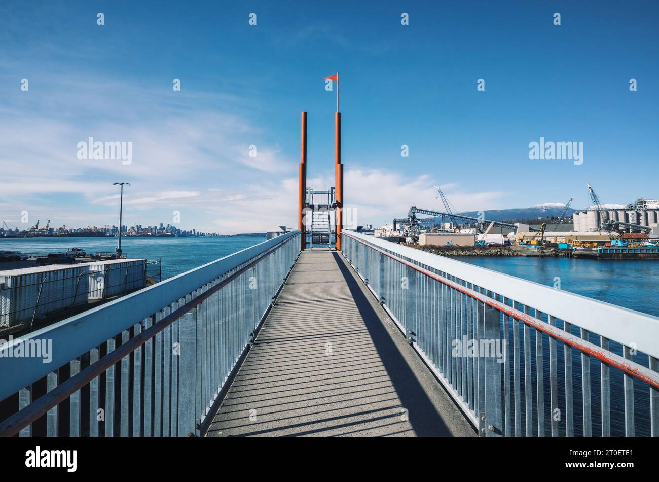 Oceanside viewing platform or pier with downtown skyline, harbor ...