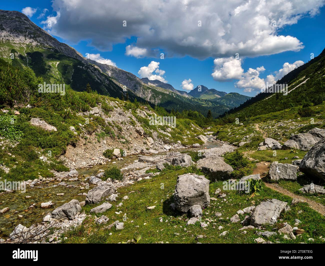 On the way along the Vorarlberg Lech in the Lechquellengebirge between ...
