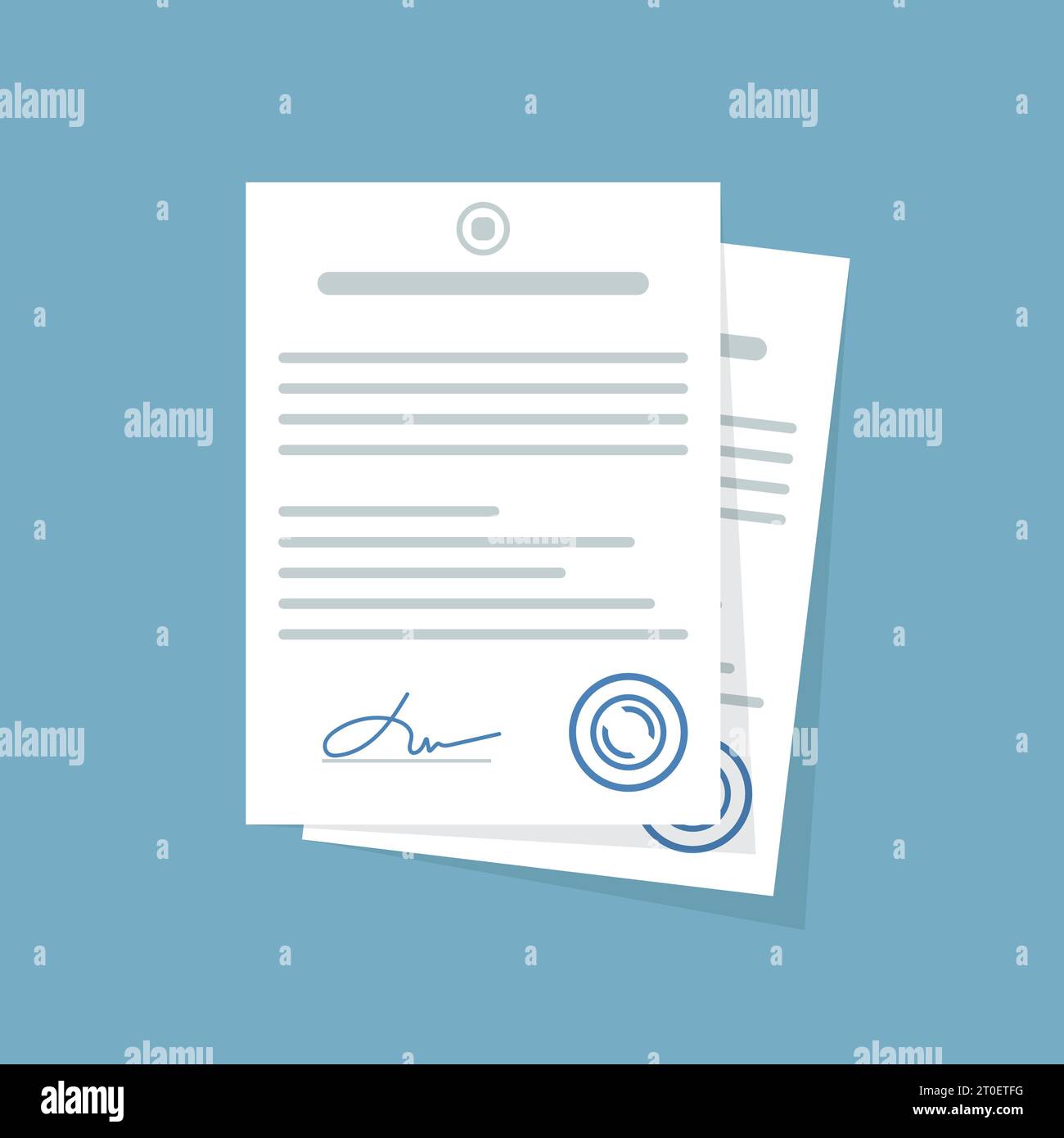 Document with stamp and text icon in flat style. White papers vector ...