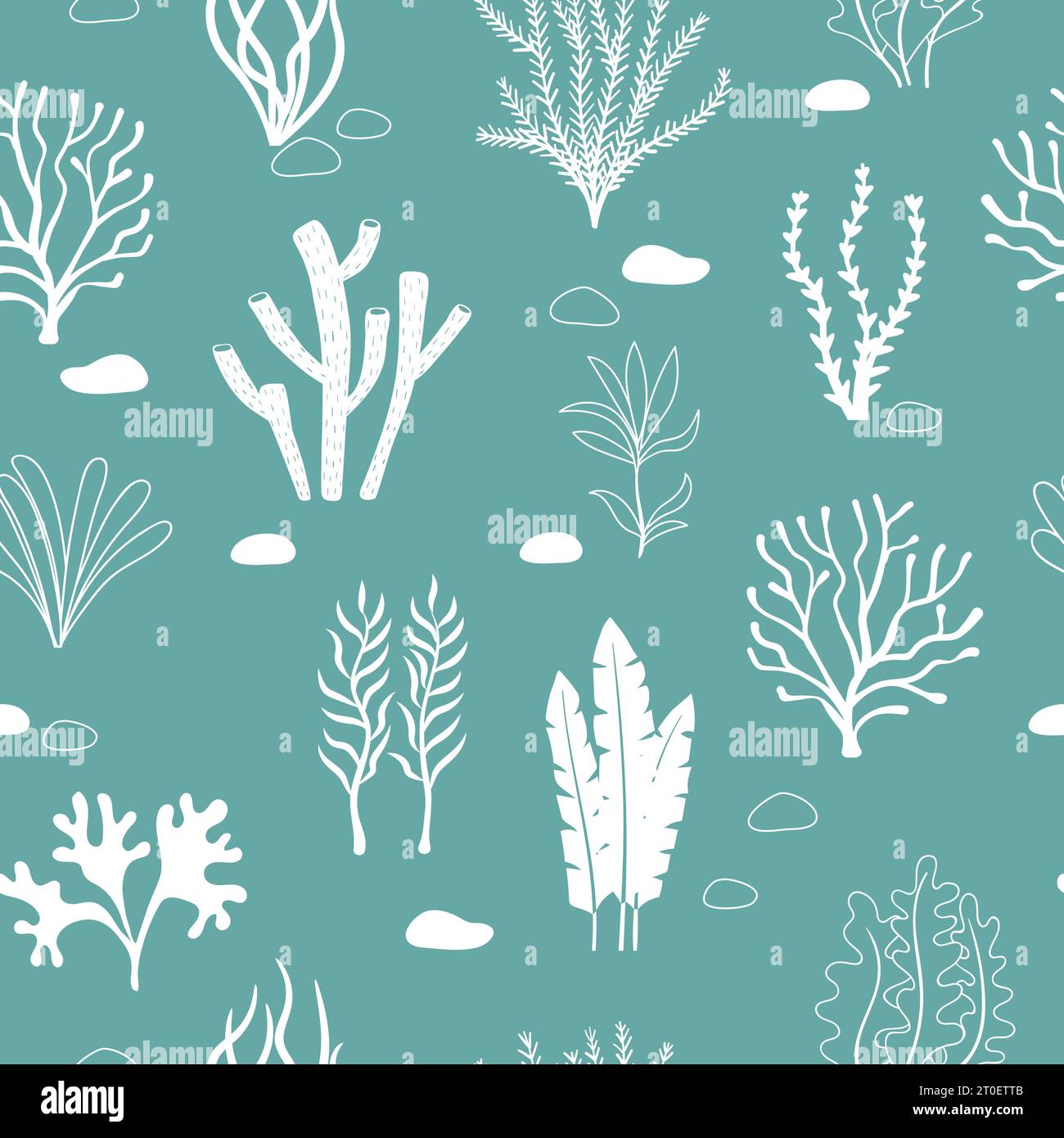 Seamless sea pattern with corals and seaweeds. Underwater algae. Vector ...