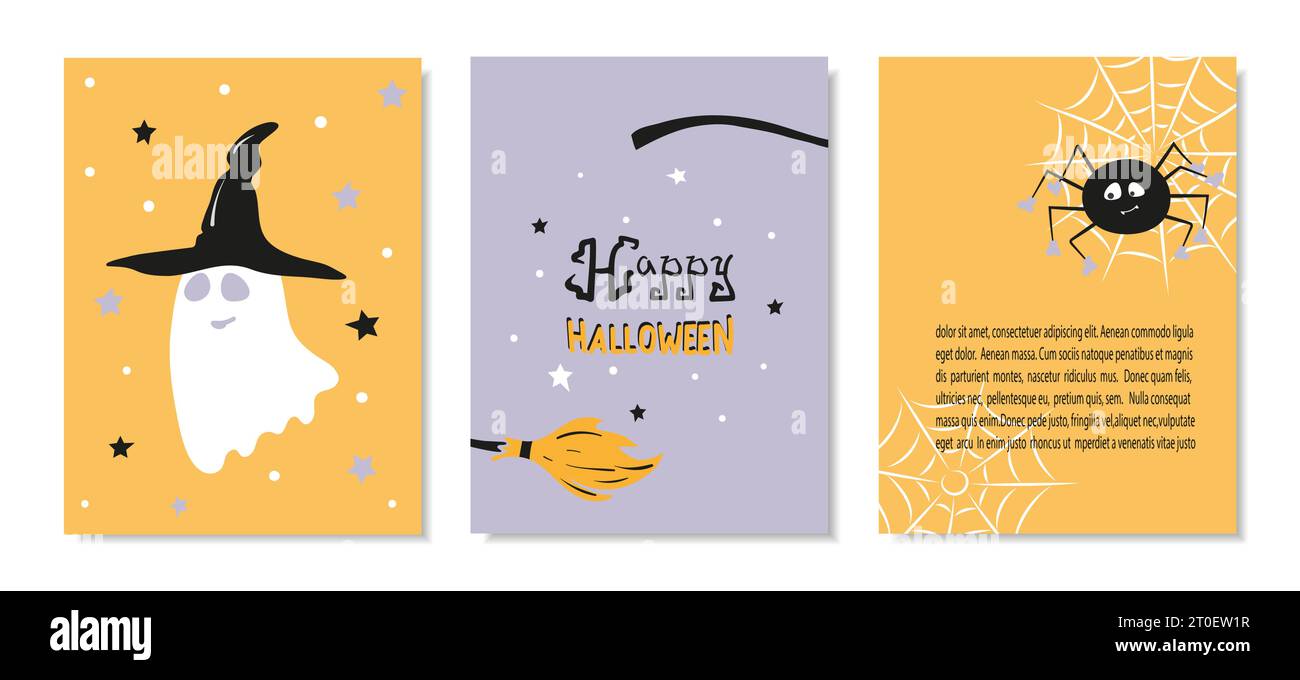 Halloween posters set for kids. Cute Halloween card with ghost and ...