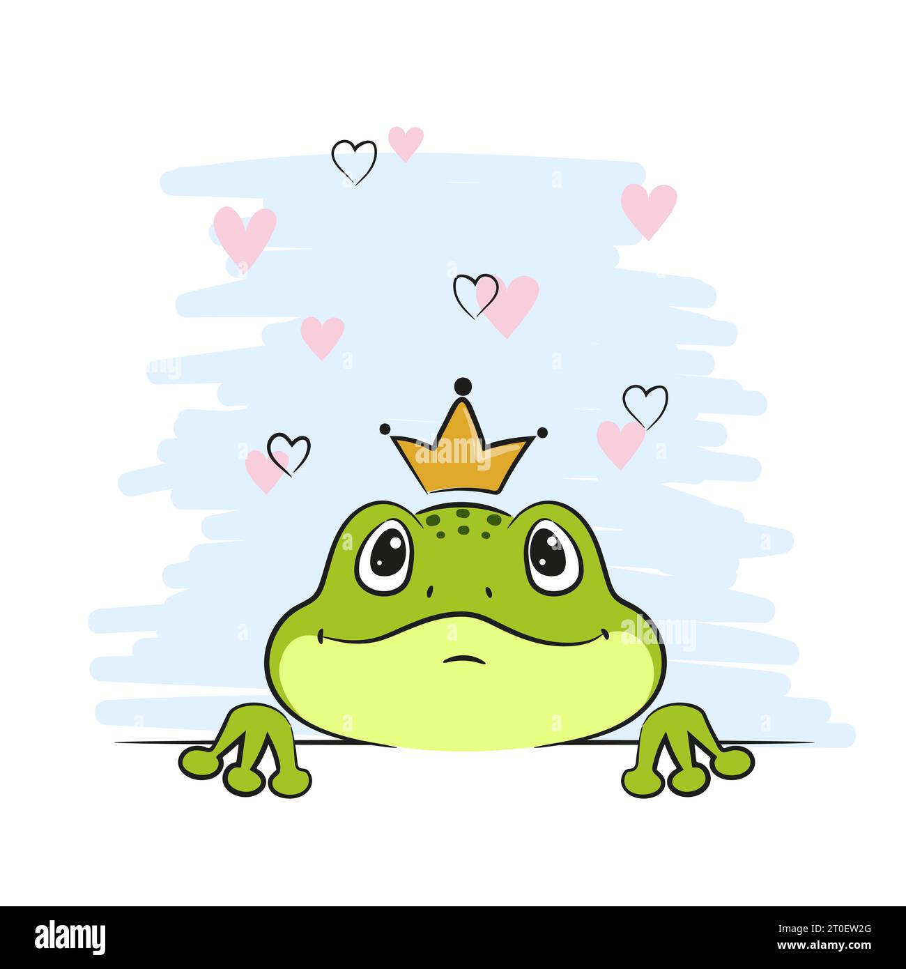 Frog prince cartoon vector illustration. Green toad with crown in love ...
