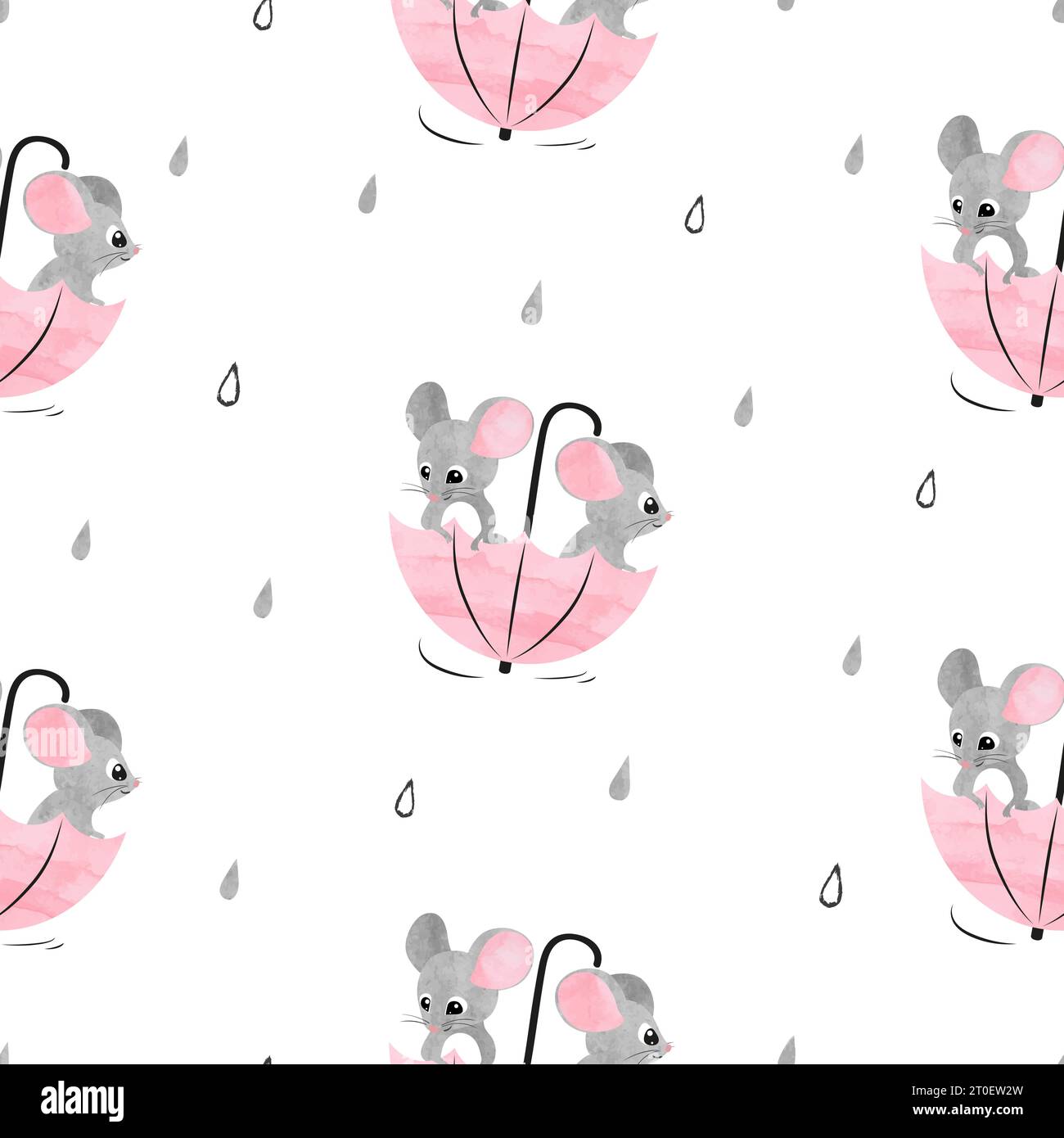 Seamless baby pattern with cute little mice in umbrella. Vector mouse ...