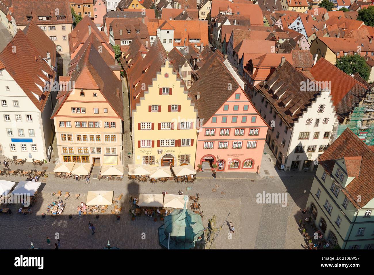 View of the market square and the old town, Rothenburg ob der Tauber ...