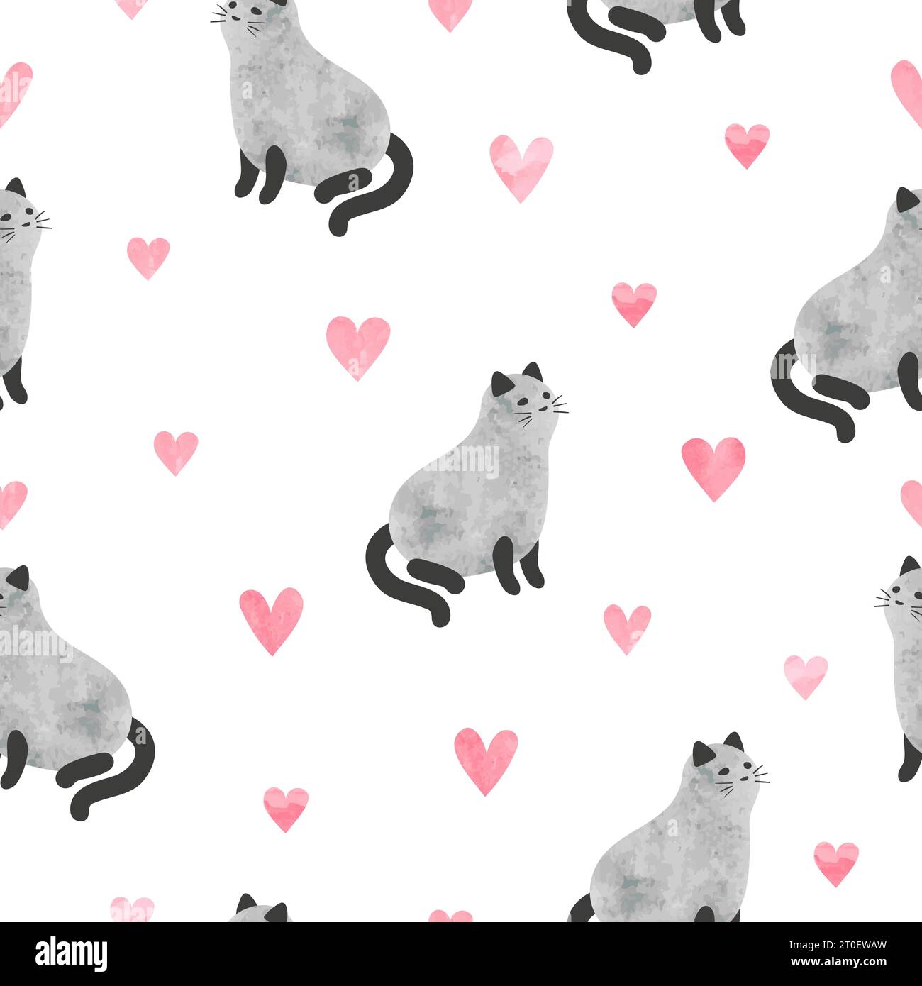 Cute cat pattern with hearts. Vector seamless kittens illustration ...