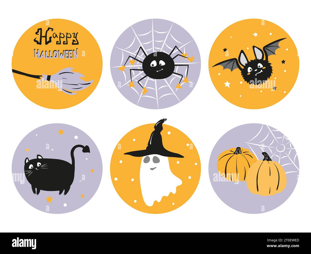 Halloween Prints set with pumpkins, ghost and bat. Vector Halloween ...