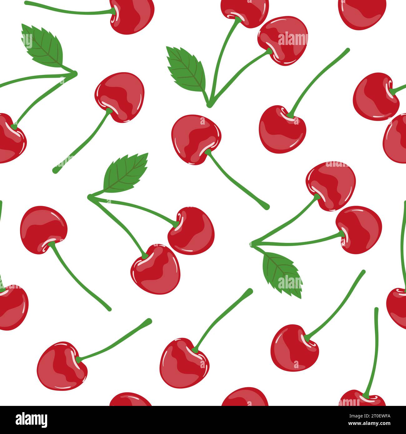 Cherry pattern. Seamless vector berry background with red cherry and ...
