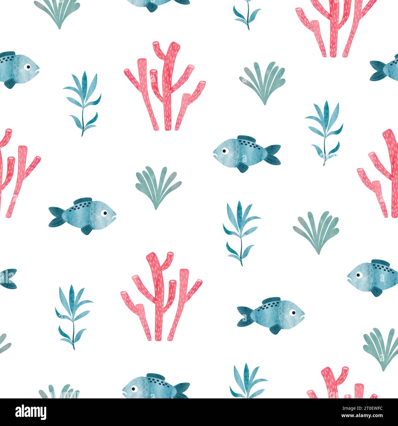 Seamless sea fish pattern. Underwater life background. Watercolor fish ...
