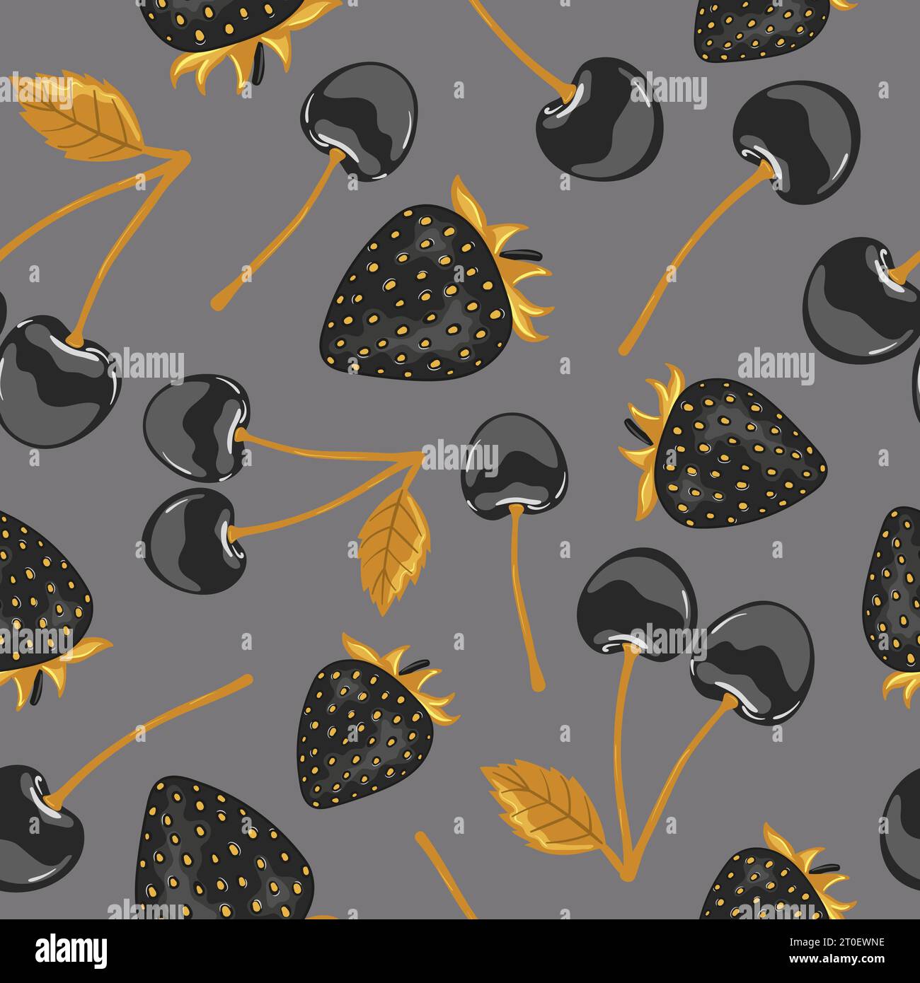 Berry pattern. Seamless trendy strawberry and cherry background with ...