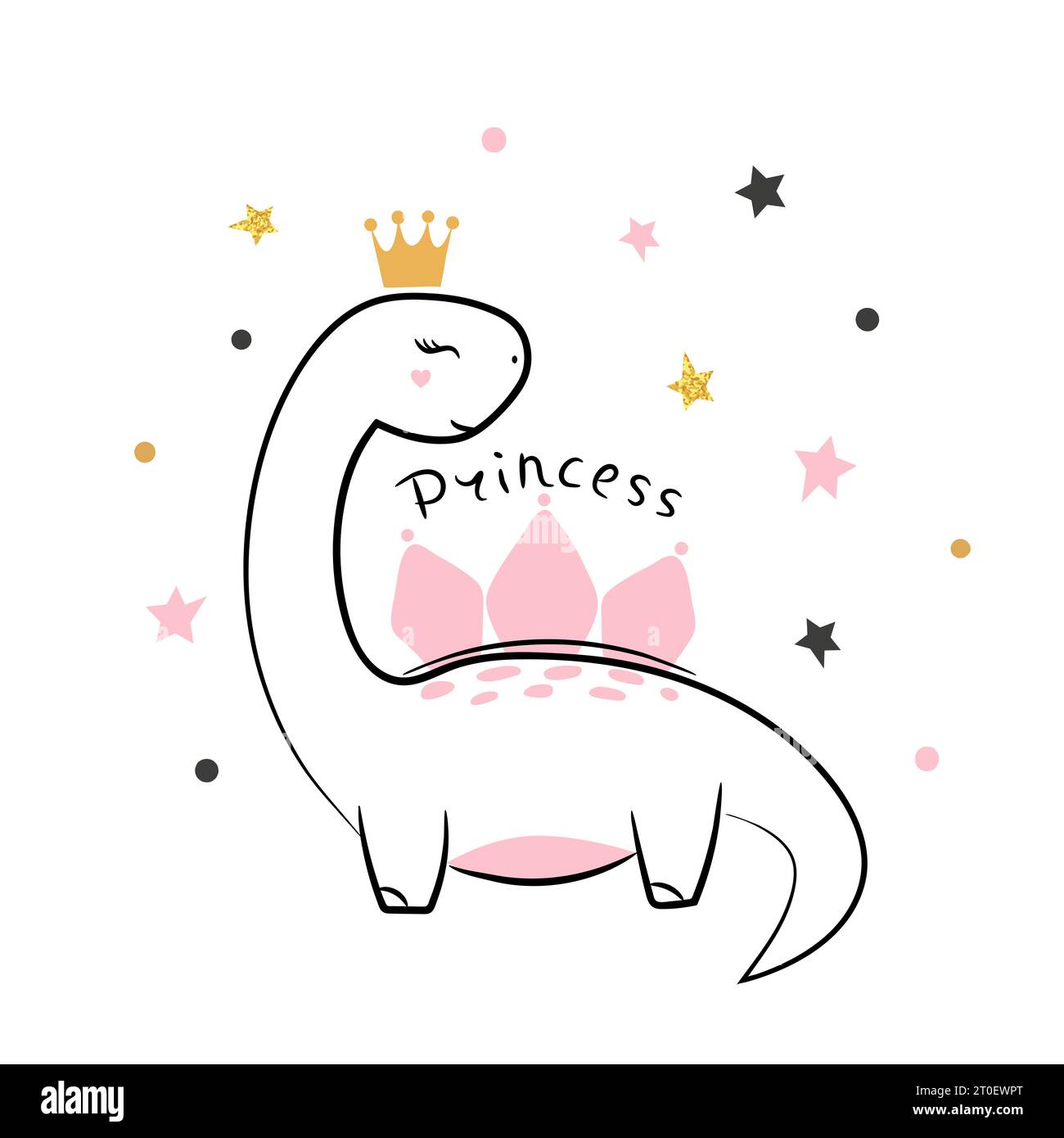 Dinosaur girl princess cute vector illustration. Dino cartoon baby ...