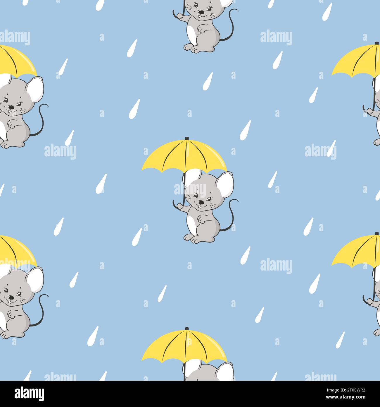 Seamless rain pattern with cute little mouse with umbrella. Vector ...