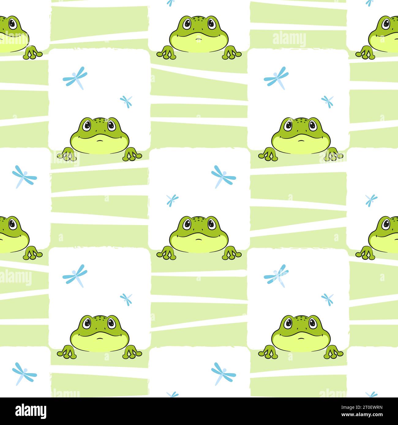 Seamless green frog pattern. Vector illustration with frogs and ...