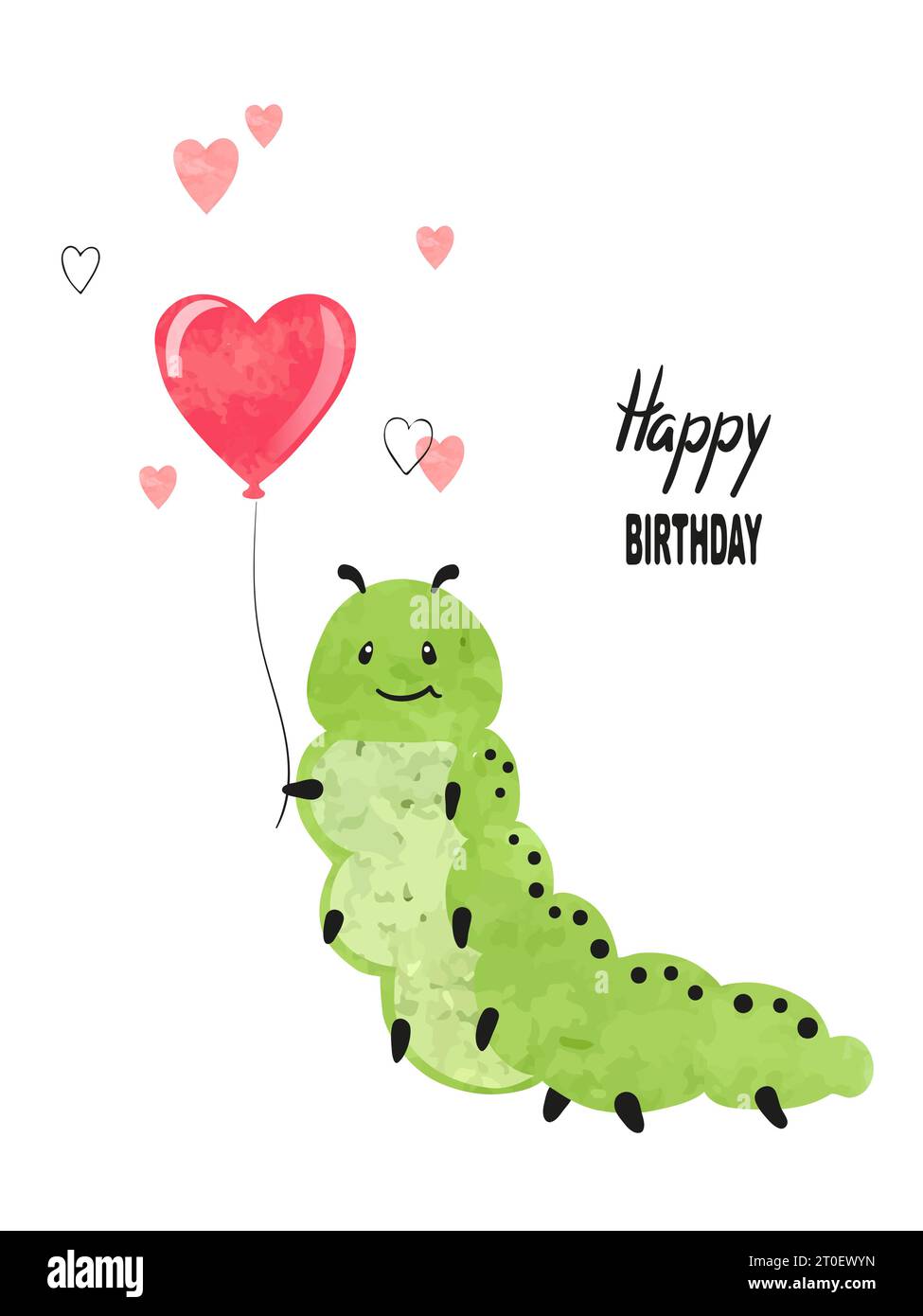 Cute caterpillar with balloon. Birthday card design for kids. Vector ...