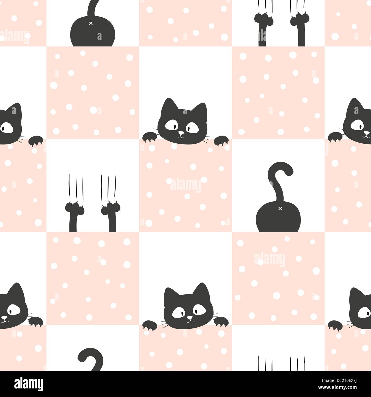 Cute black cat seamless pattern. Vector illustration for kids, nursery ...