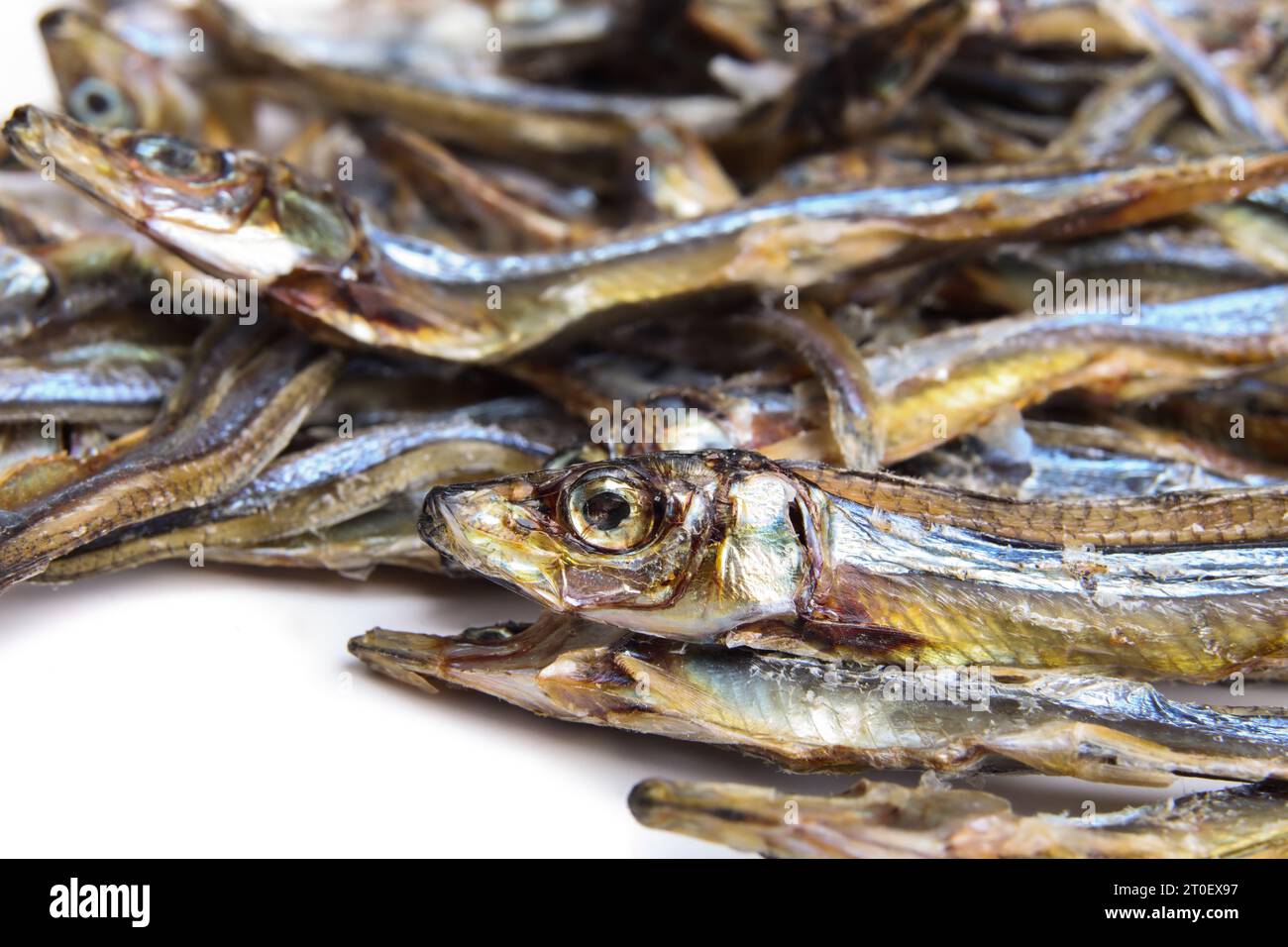 Dried sardines treats for dogs and cats. Close up of many dehydrated ...