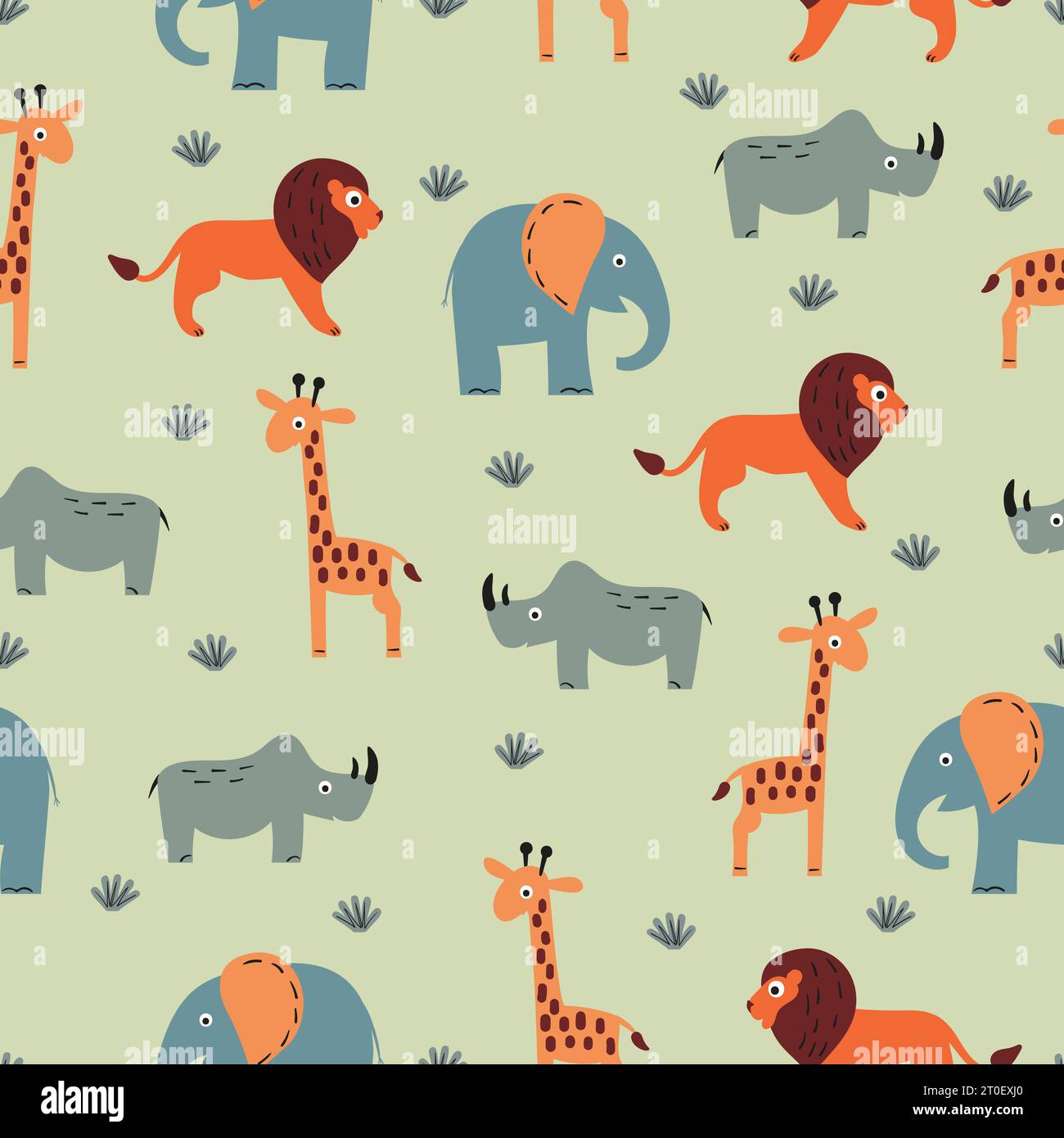 Seamless childish pattern with cute safari animals. Vector Africa ...