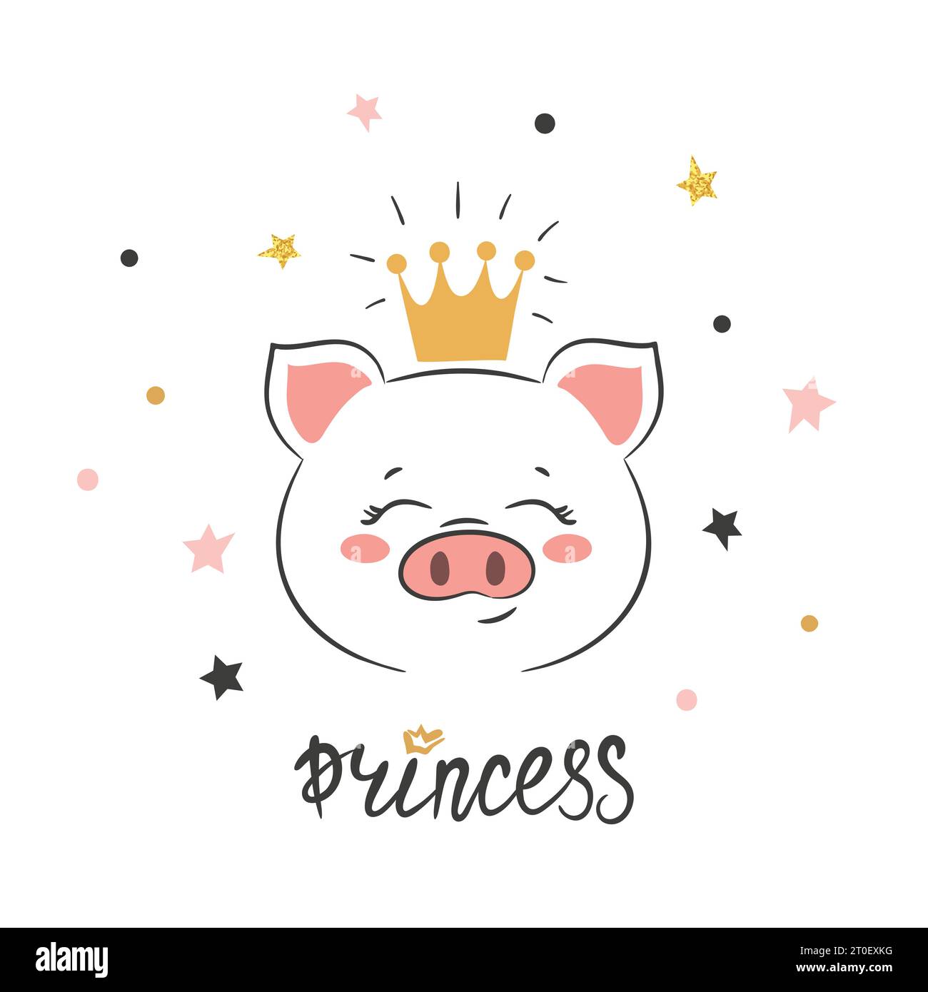 Little princess pig vector illustration. Cute piggy with crown. Baby ...
