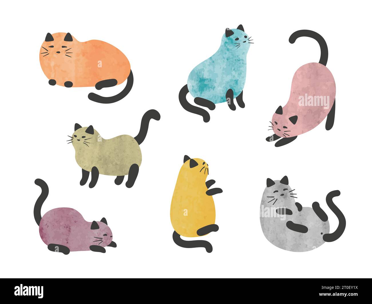 Cute cats vector set. Colorful cat and kitten, pet characters isolated ...
