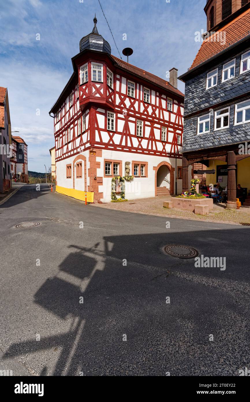 Historic town hall and church in Rieneck in Sinntal, Main-Spessart ...