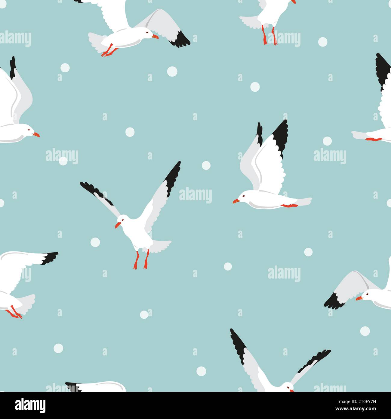 Seamless seagull pattern. Cartoon flying marine birds vector background ...