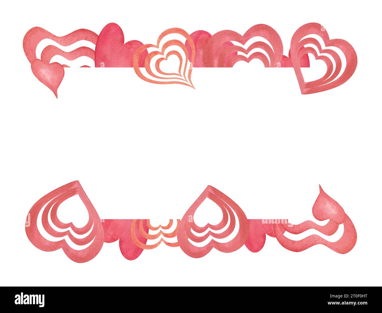 Horizontal frame with watercolor pink hearts. Hand painted illustration ...