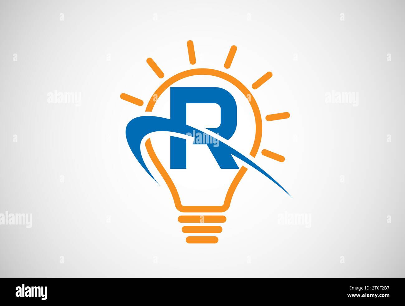 English alphabet with light bulb and swoosh. Electric bulb logo vector ...