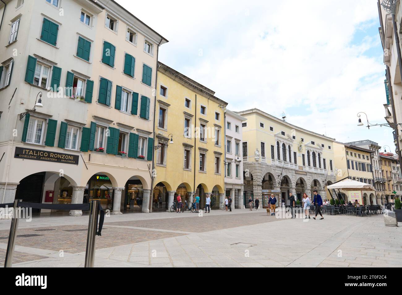 Colonnade and path, square of the freedom in Italian city Udine. Italy ...