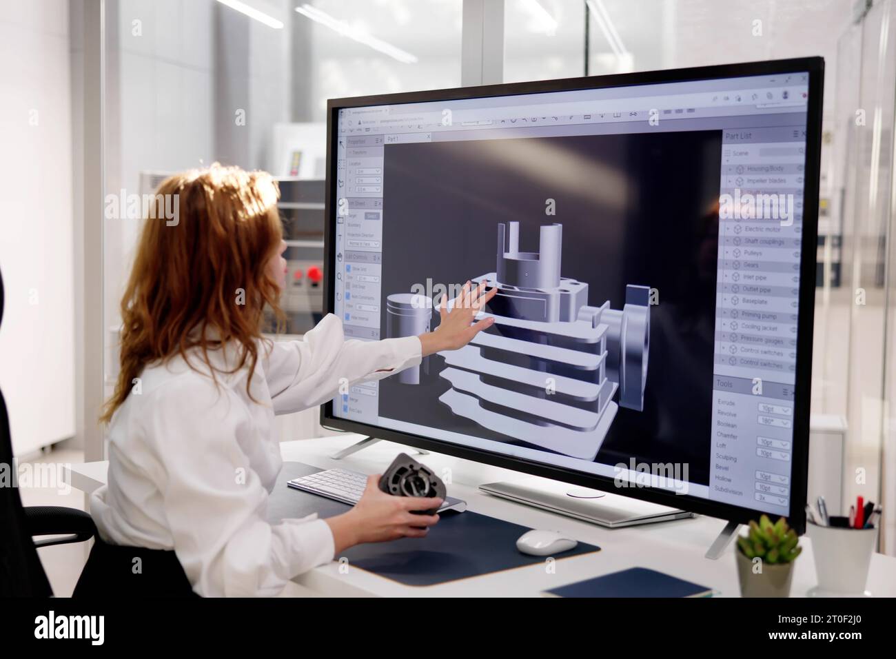 Engineer Doing 3D CAD Model Design On Computer At Factory Stock Photo - Alamy