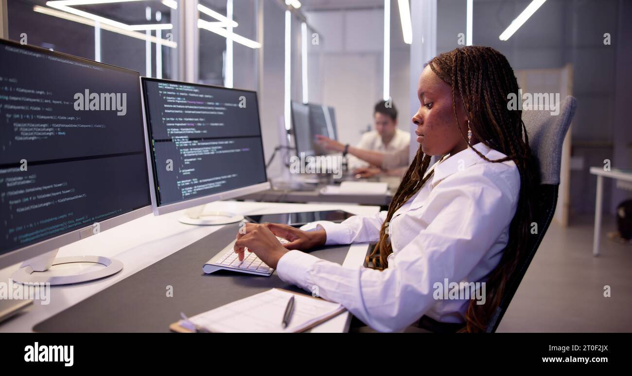 Software Programmer Or Coder Woman Using Office Computer Stock Photo ...