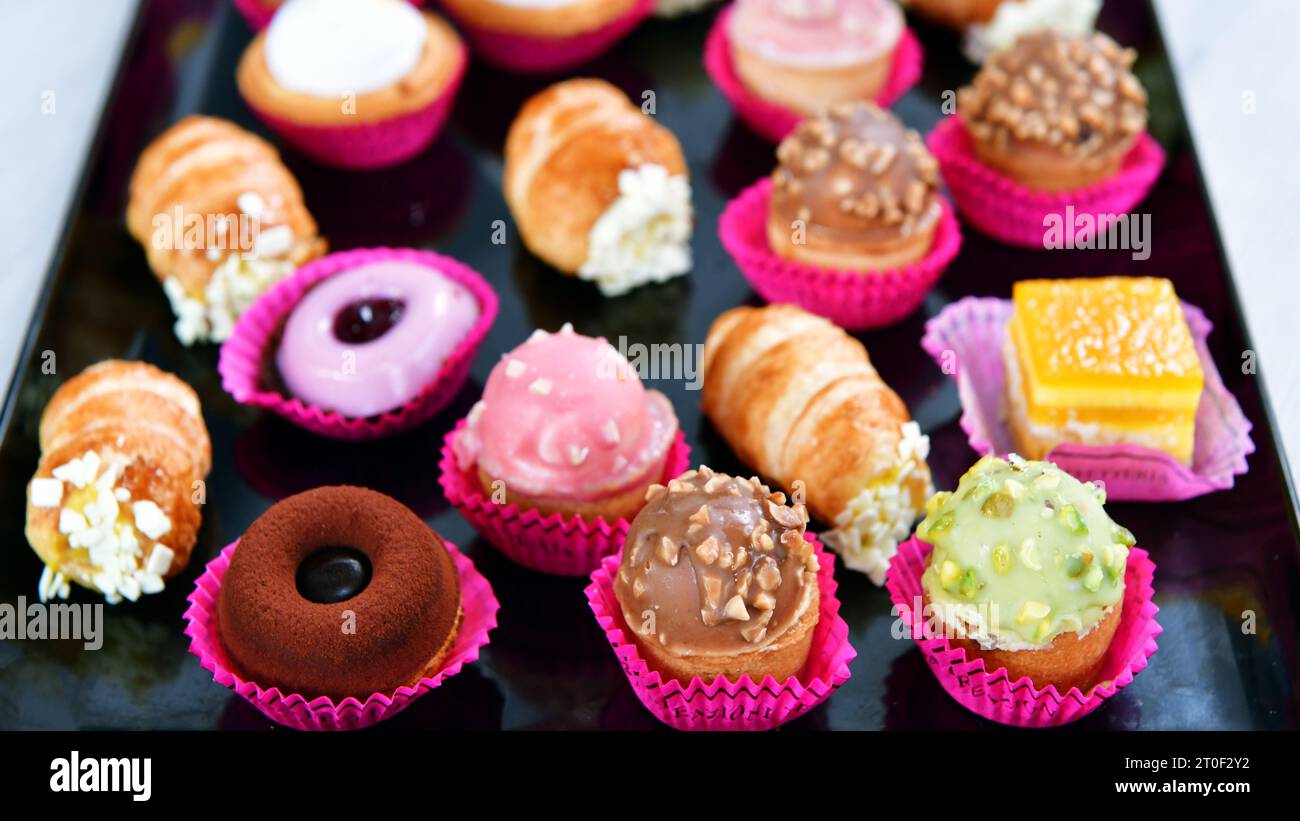 A tray full of sweet handmade colorful italian pastries. Sweets, sweet ...