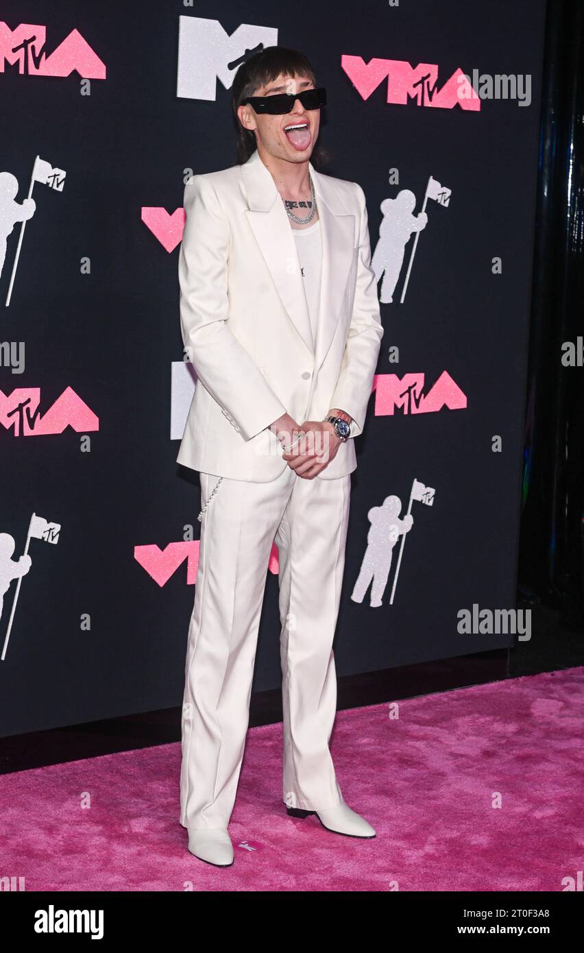 Peso Pluma attends the 2023 Video Music Awards at Prudential Center in ...