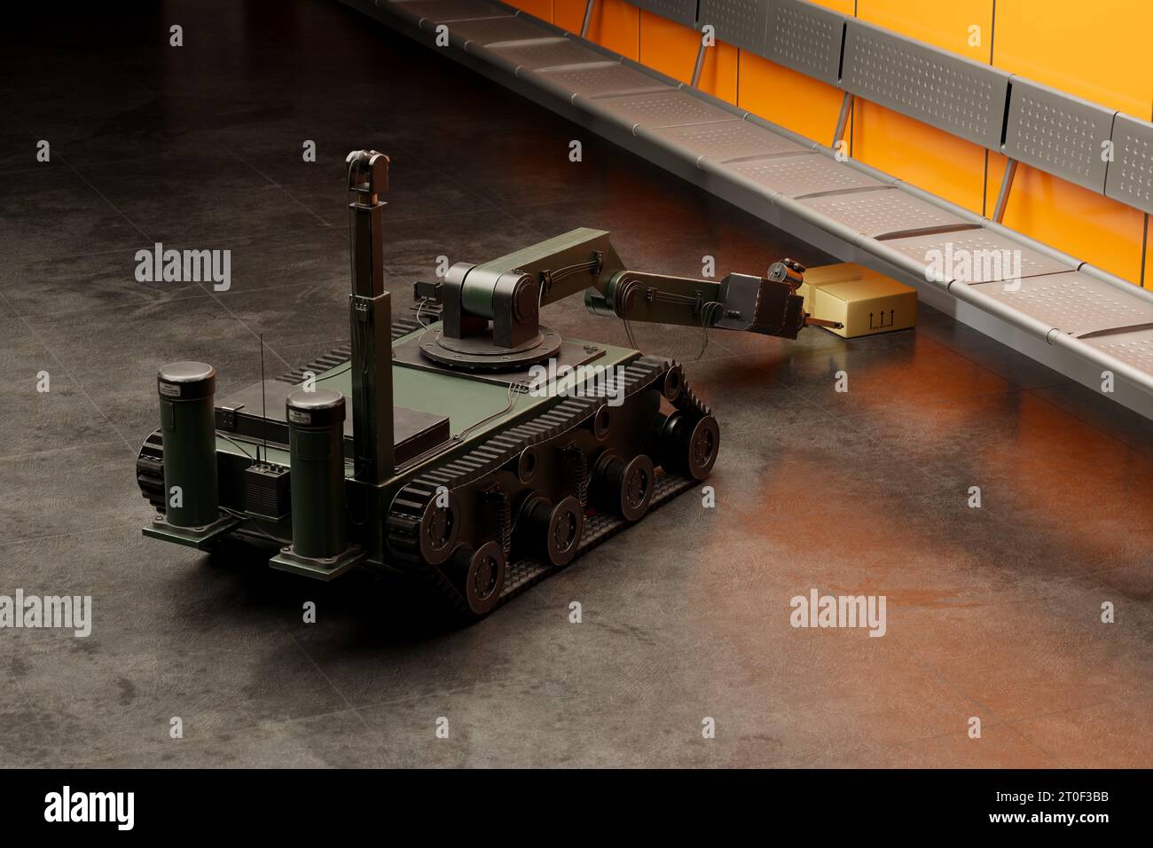 Sophisticated, modern Police sapper robot disarming a suspicious ...