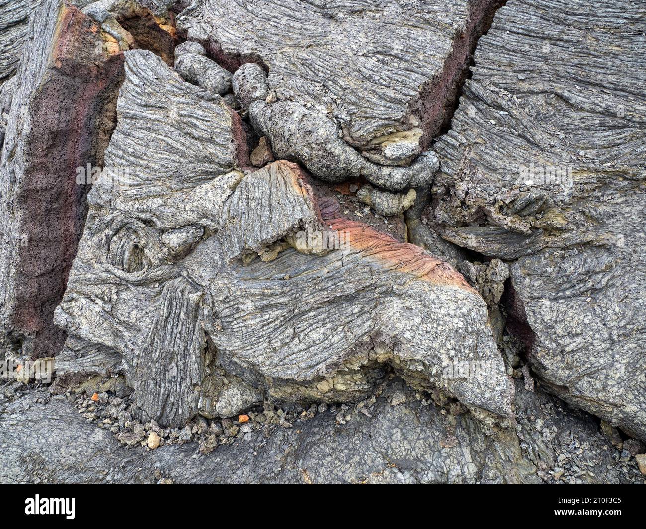 Frozen lava flow from 2022 Fagradalsfjall volcanic eruption vent near ...