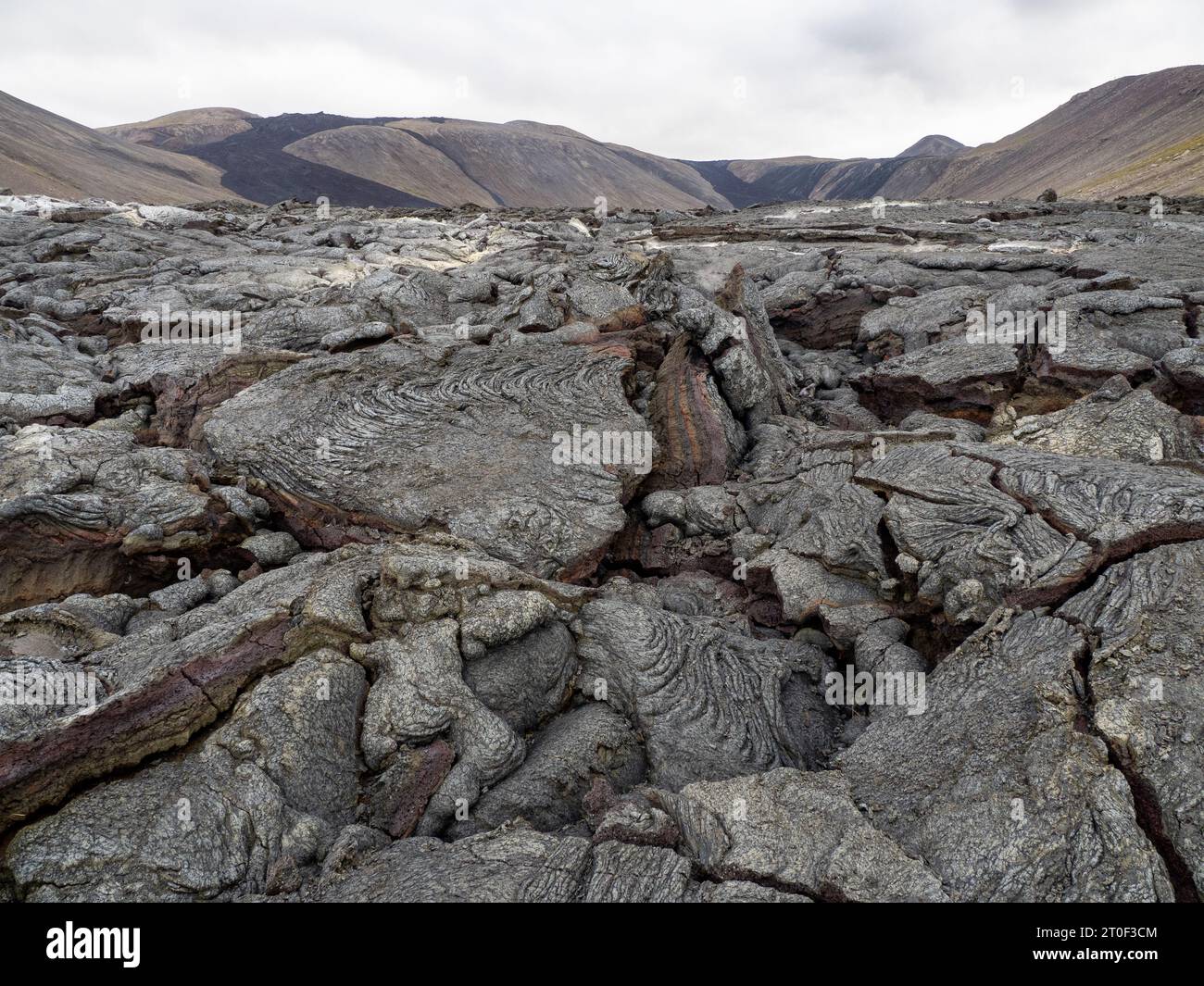 Frozen lava flow from 2022 Fagradalsfjall volcanic eruption vent near ...