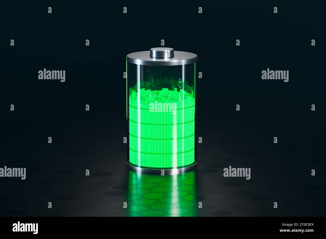 A partially charged battery made of metal and glass. The innovative and ...