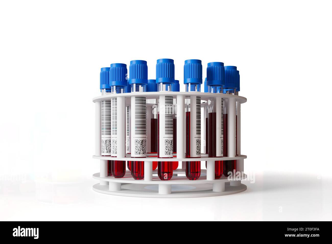 A bunch of tubes with red liquid inside on the white background. The ...