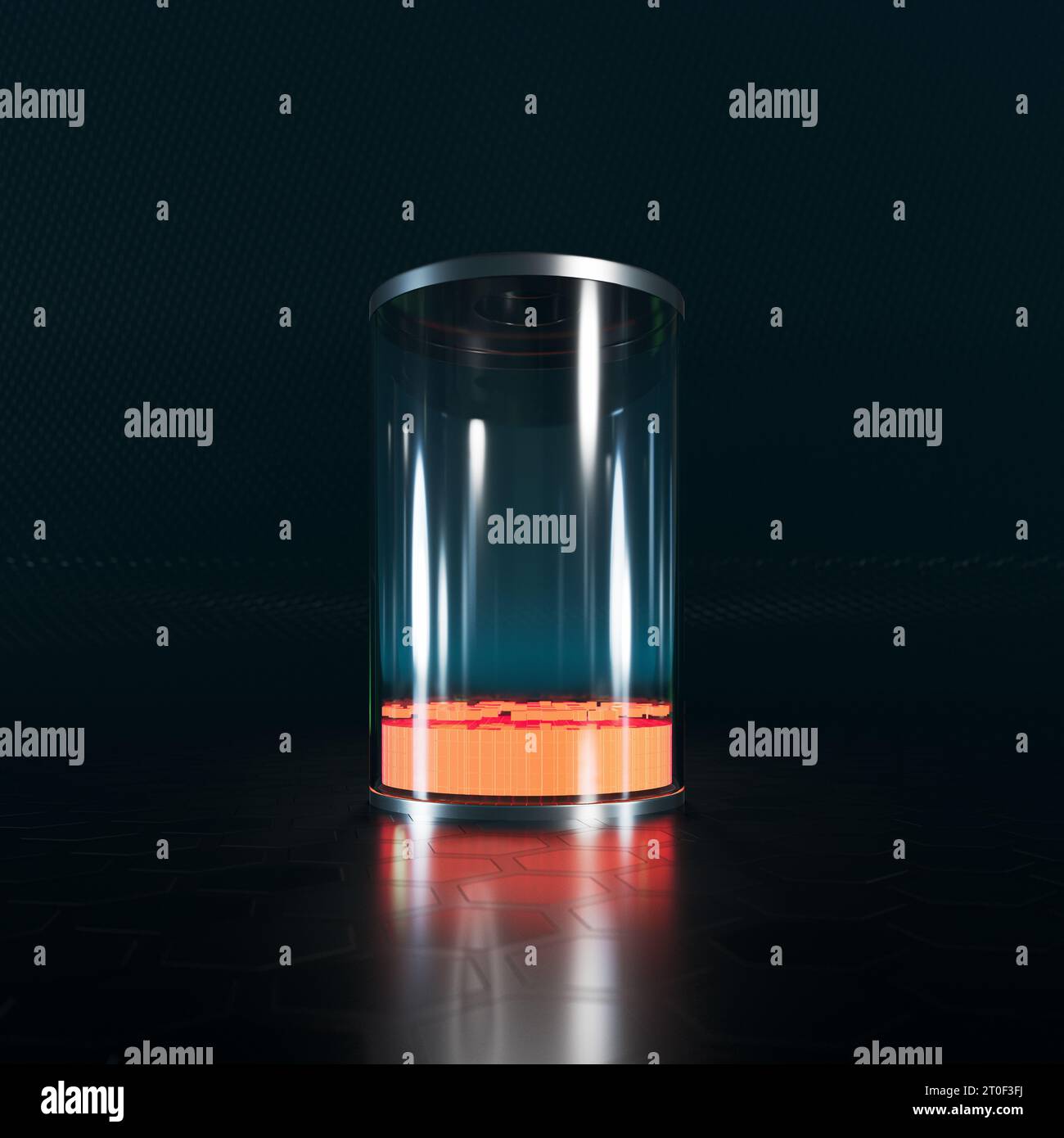 An empty rechargeable battery made of metal and glass. The innovative ...