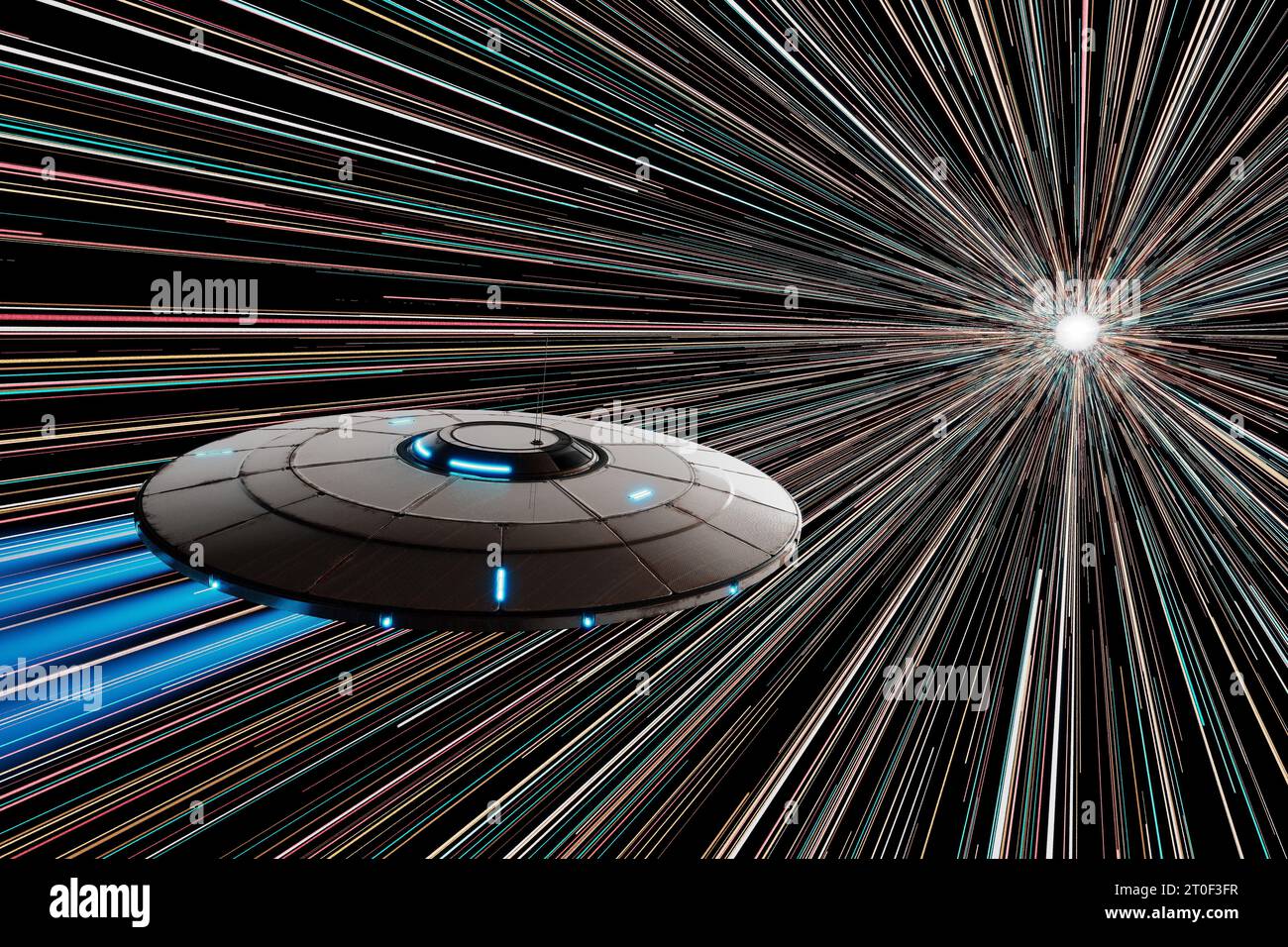 Extraterrestial flying saucer travelling through the universe with ...