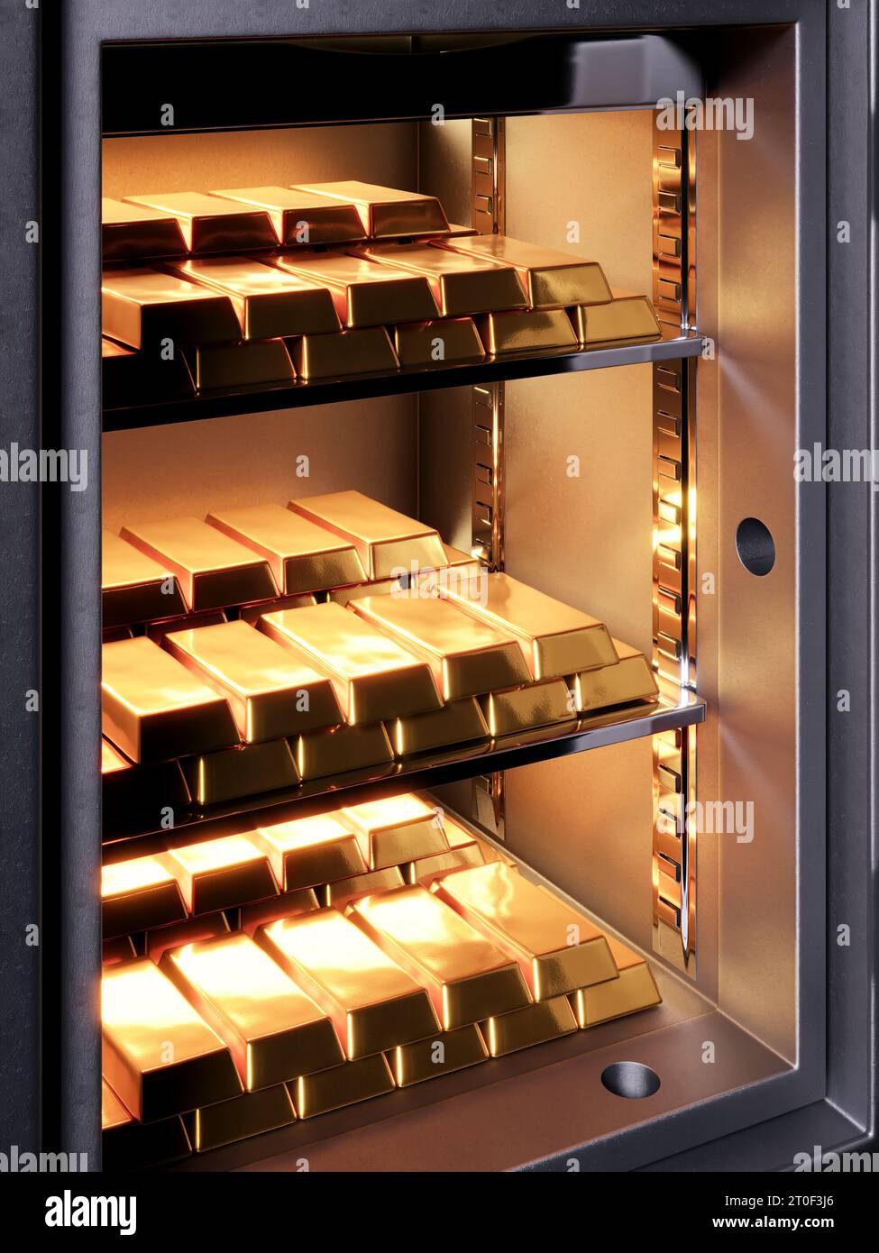 Armored safe that is filled to the brim with glowing, pure gold bars ...