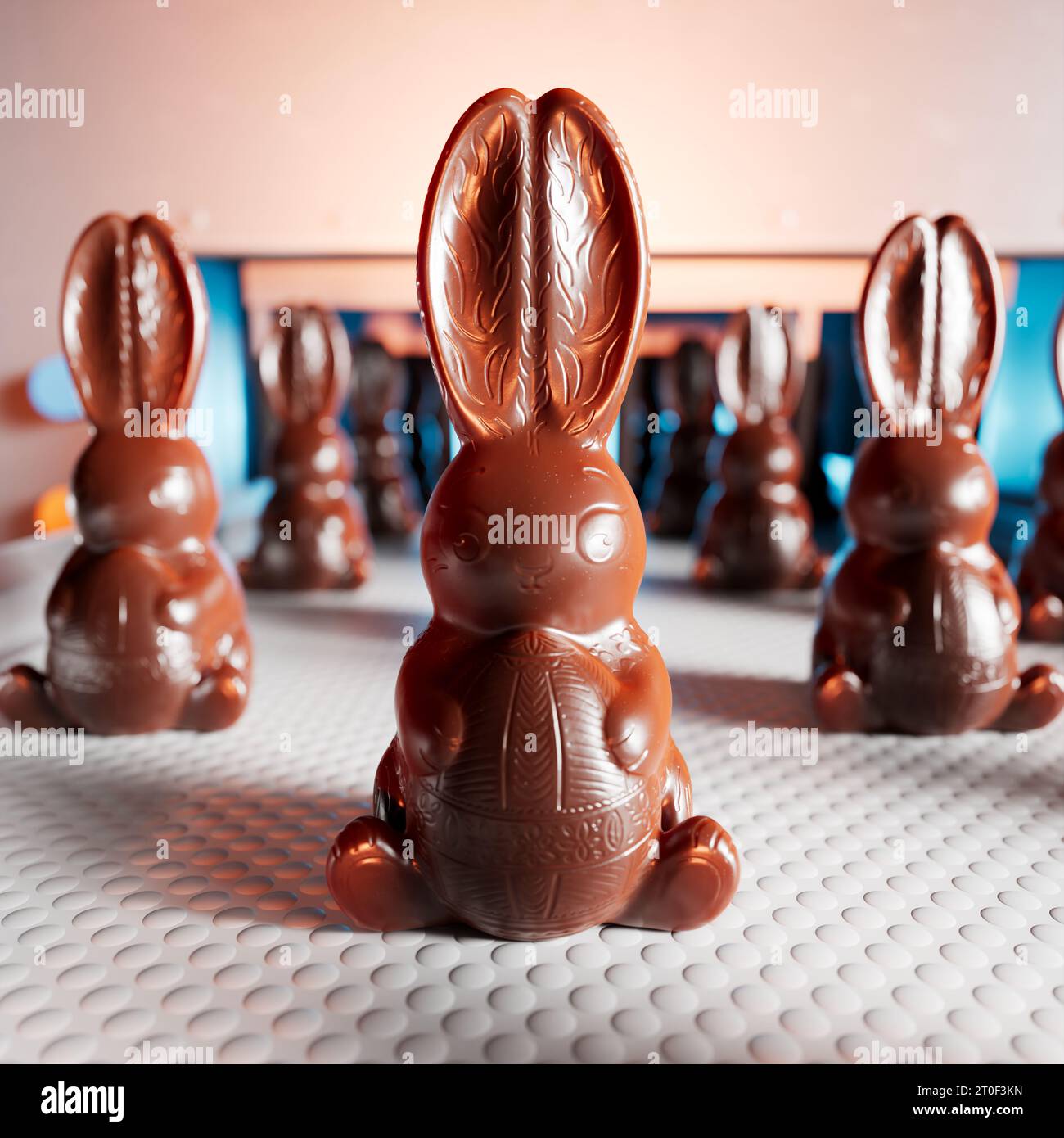 This image captures the close-up view of a cute chocolate bunnies on a ...