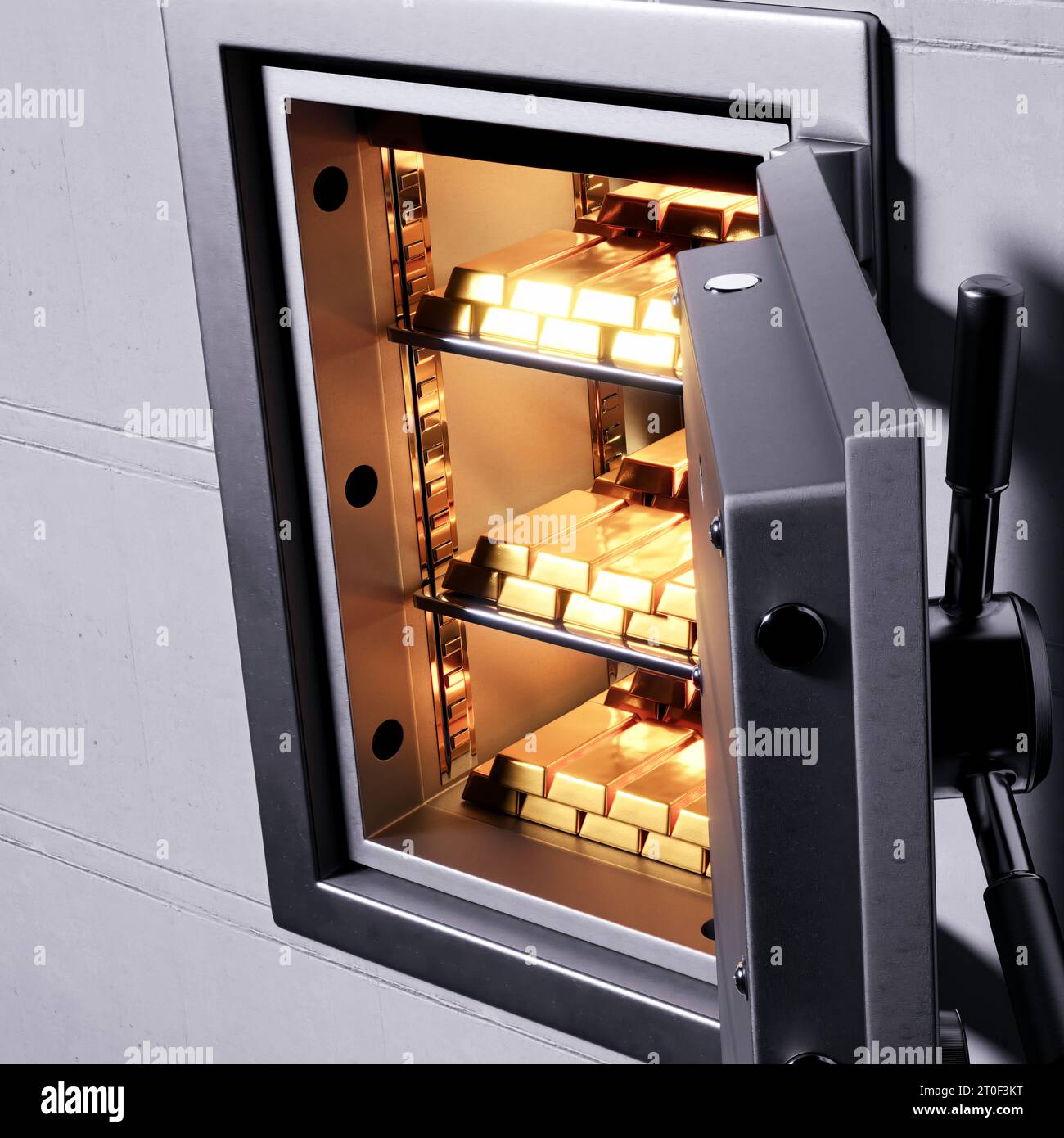 Armored safe that is filled to the brim with glowing, pure gold bars ...