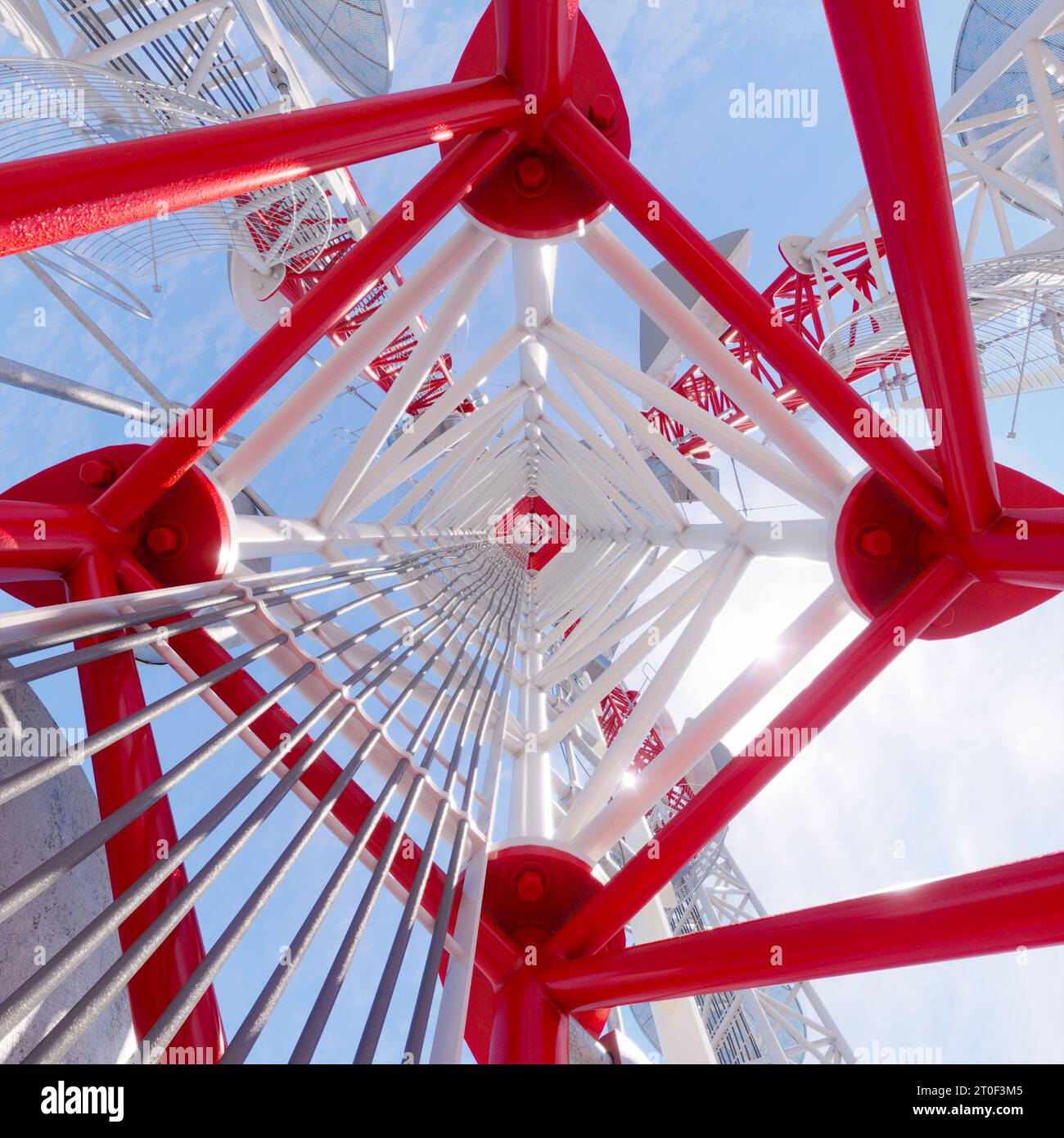 Loopable shot of a camera going upwards along the antenna towers ...