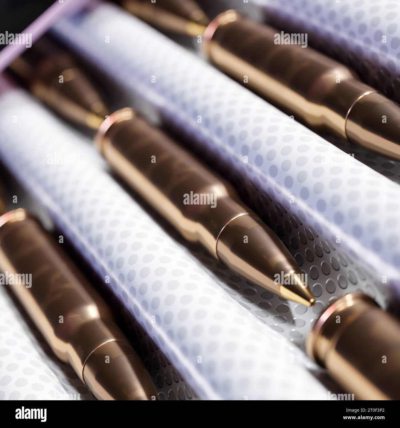 A production line at an ammo factory with freshly manufactured bullets ...