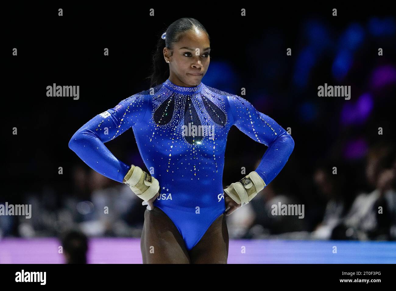 United States' Shilese Jones concentrates during the women's all-round ...