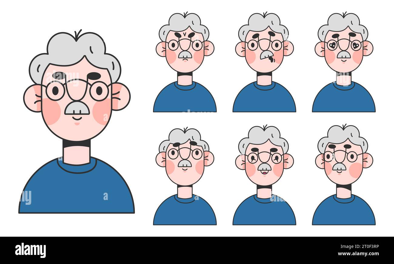 Cute elderly man character emotions construction Stock Vector Image ...
