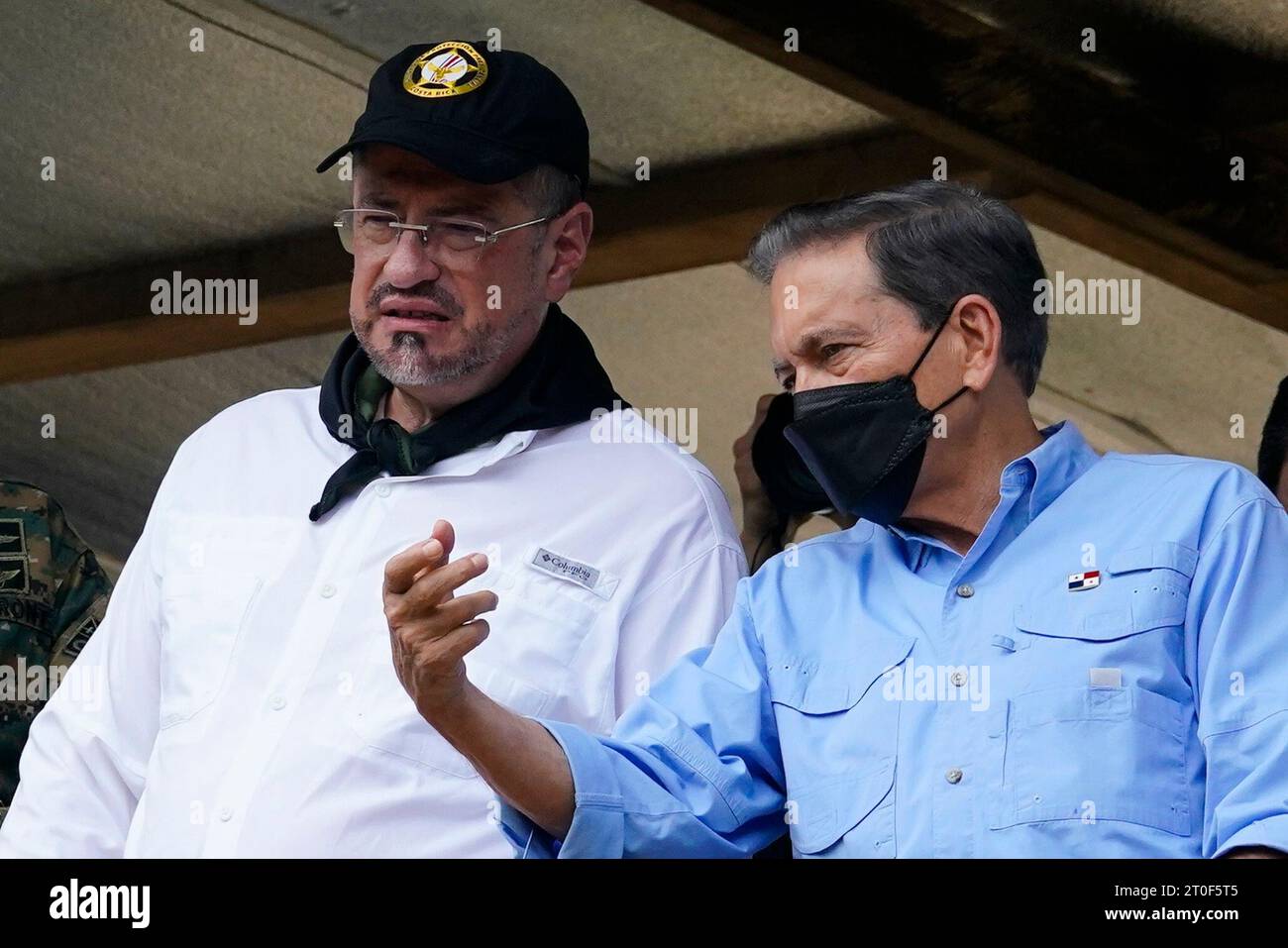 Panamanain President Laurentino Cortizo, right, and Costa Rica's President Rodrigo Chavez visit ...