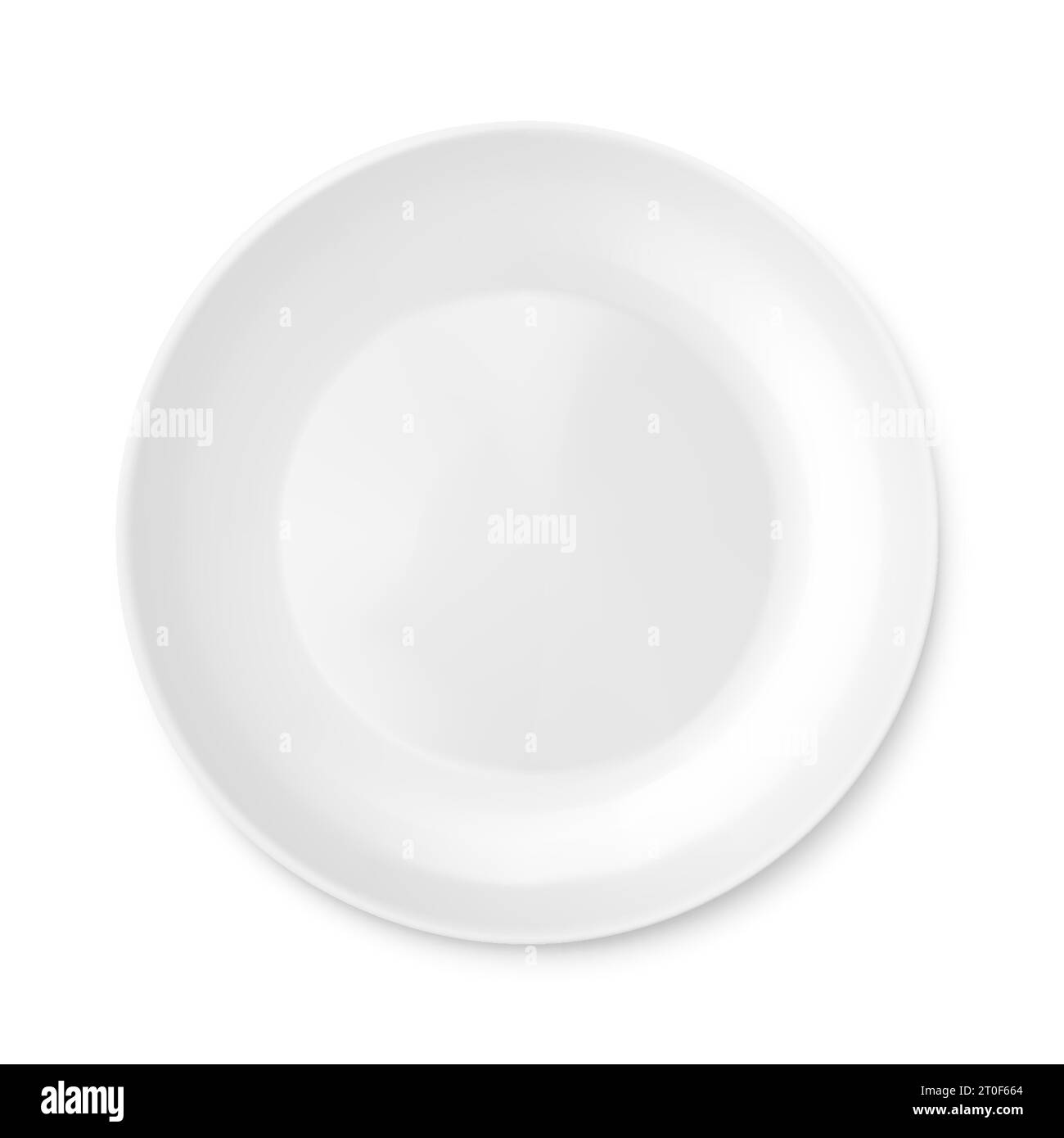 Classic white ceramic, glass plate, isolated on a white background. Top ...